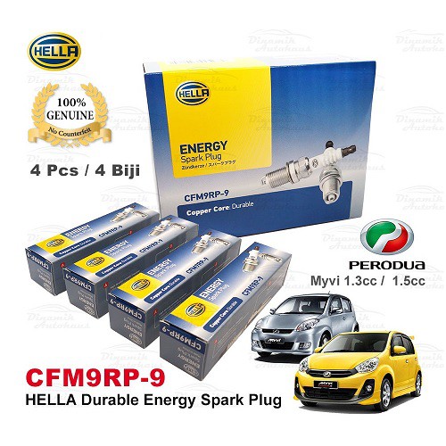 Perodua Myvi 1.3cc / 1.5cc Car Spark Plug Hella Energy Durable CFM9RP-9 ...