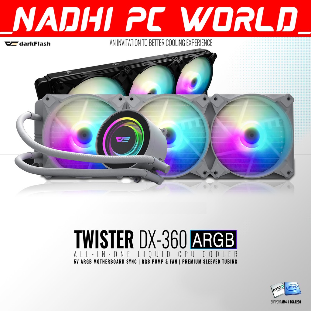 AIGO DarkFlash Twister DX-360 | WHITE | BLACK | aRGB AIO Liquid CPU Cooler (INTEL | AMD) [2 ...
