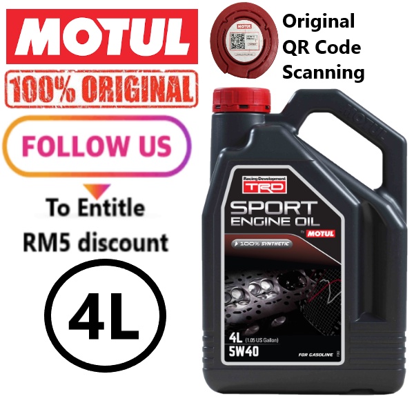 TOYOTA ENGINE OIL MOTUL TRD SPORT 5W40 4 Liter 100% SYNTHETIC PETROL ...