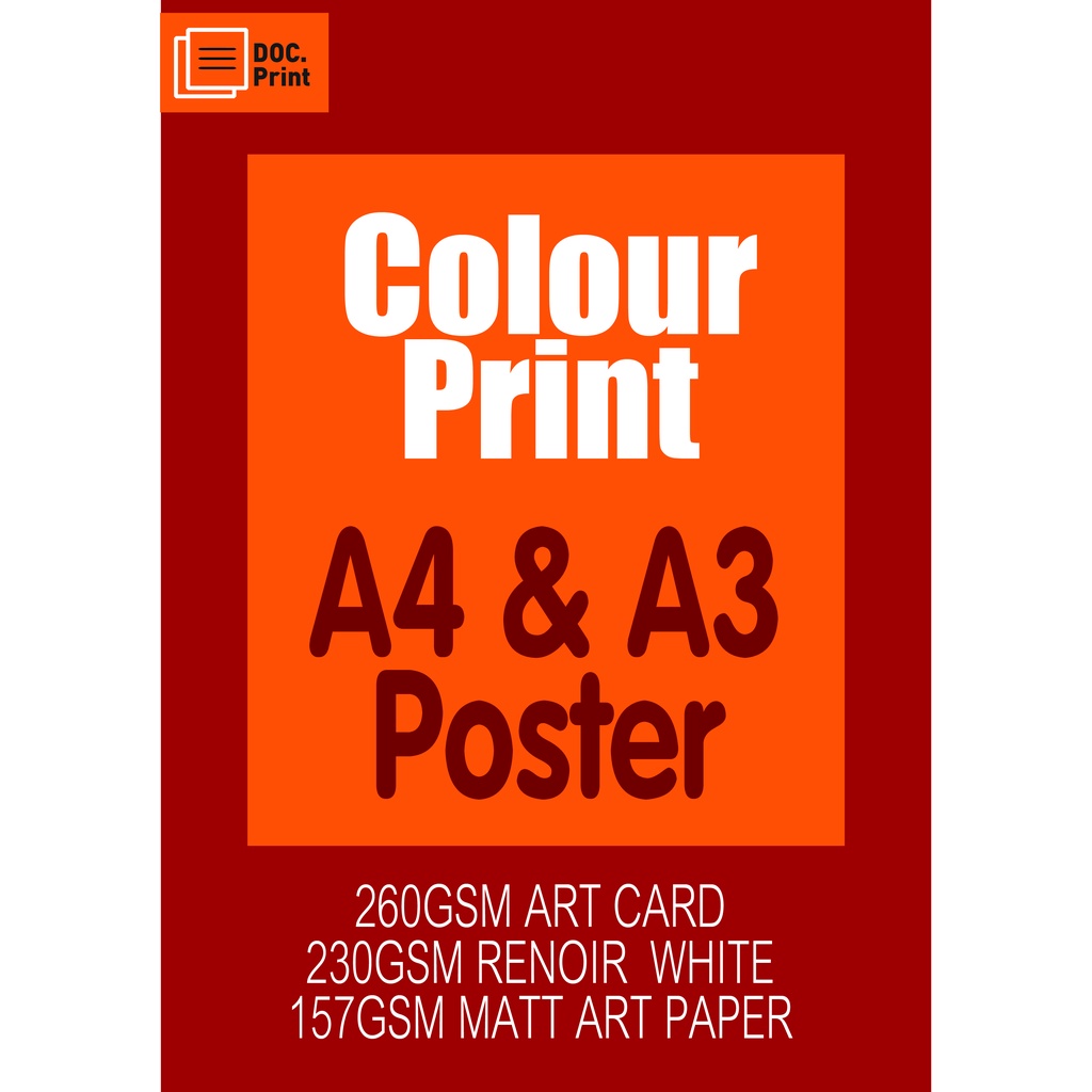COLOUR Printing Note Poster A3 Full Color Print Single information ...