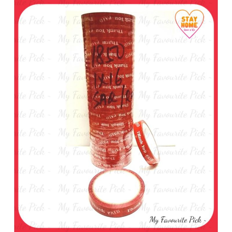 (READY STOCK)"Thank You" & "PAID" 18mm wording printed on tapes(1 tube ...
