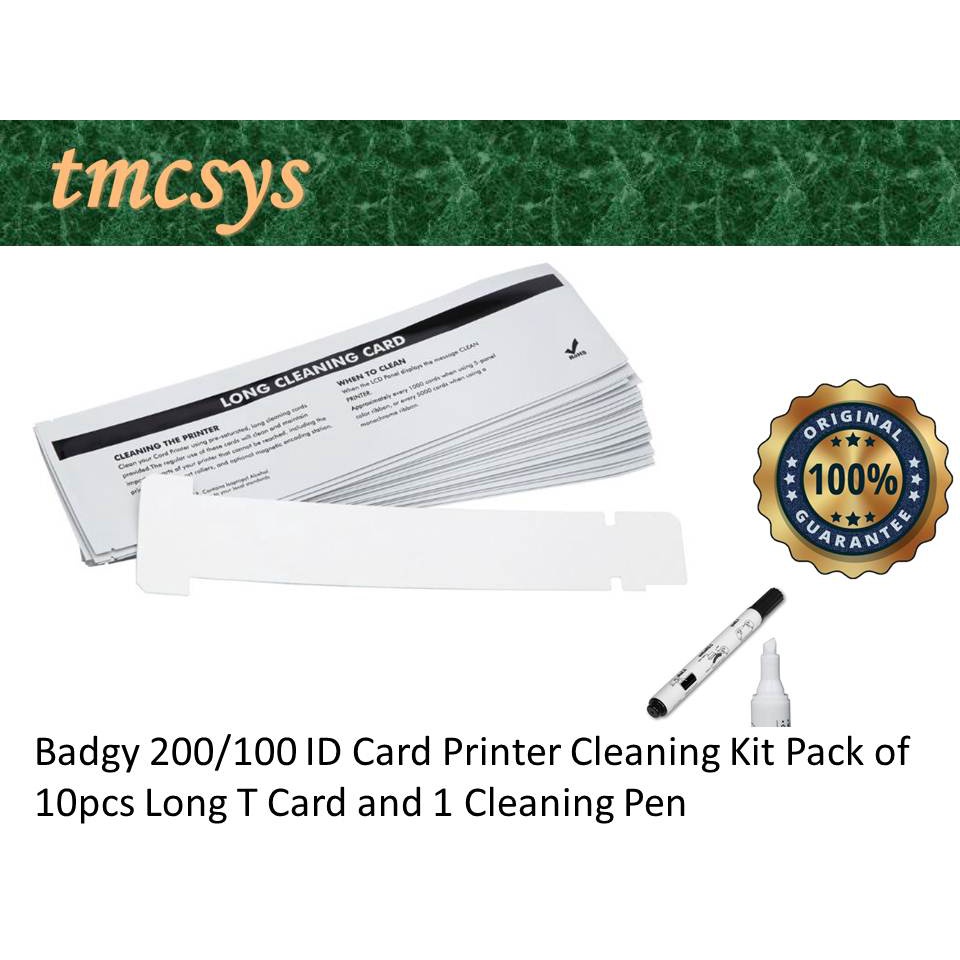 Badgy 100/200 ID Card Printer Cleaning Kit Pack of 10pcs Long T Card and 1 Cleaning Pen ...