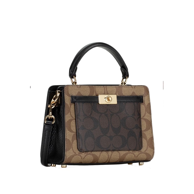 Coach Mini Lane Top Handle In Blocked Signature Canvas - Brown | Shopee ...