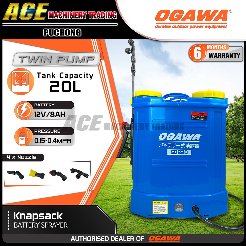 [ 100% Original ] (TWIN PUMP) OGAWA Twin Pump SDB20 Battery Sprayer 20L Battery Knapsack Sprayer ...
