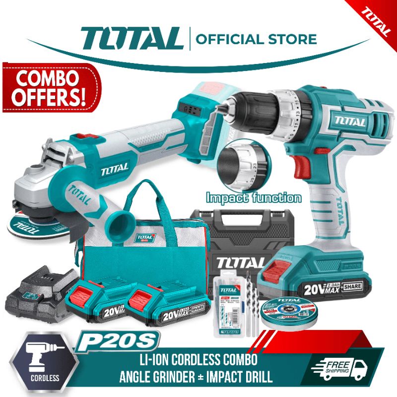 Total Combo Set Cordless Angle Grinder/Impact Drill TIDLI20031 | Shopee ...
