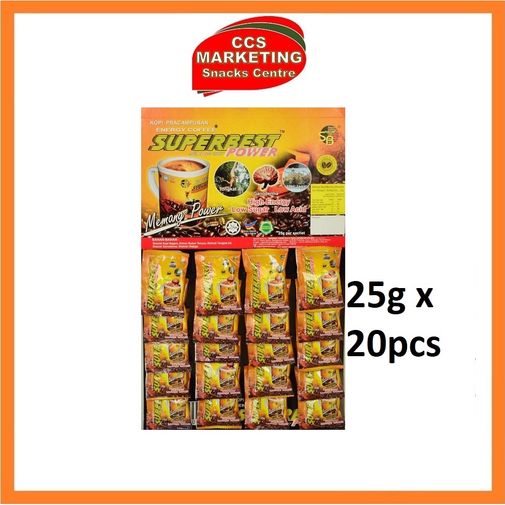 CCS Superbest Kopi Power Pracampuran High Energy Low Sugar Low Acid ( 25g x 20pcs ) | Shopee ...