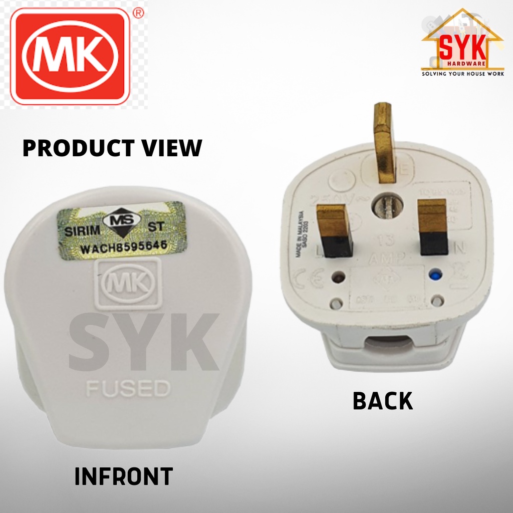 SYK MK 646 WHI 13A Heavy Duty 3 Pin Bakelite Fused Top Plug Kepala Plug ...