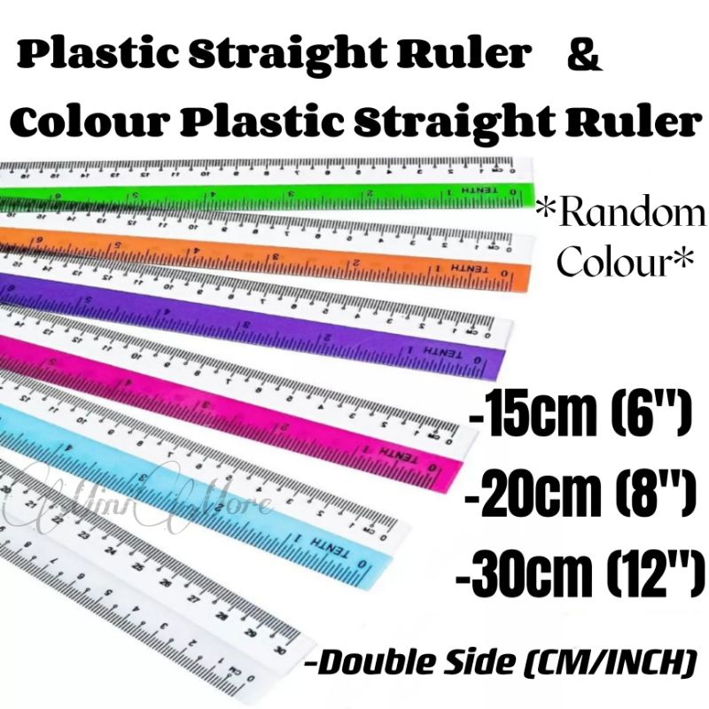 (MiniMore) Plastic Straight Ruler & Colour Plastic Straight Ruler (CM&INCH) - 15/20/30cm ...