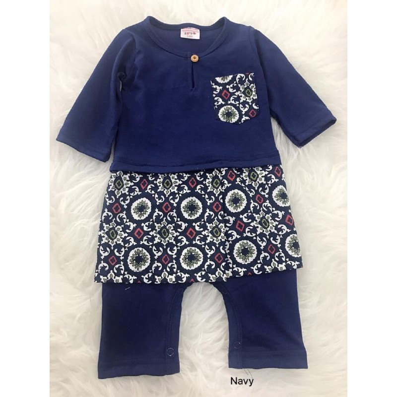 Baby Jumper Romper Baju Melayu Sampin Songket Navy Blue Budak Hari Raya Kids Boy | Shopee Malaysia