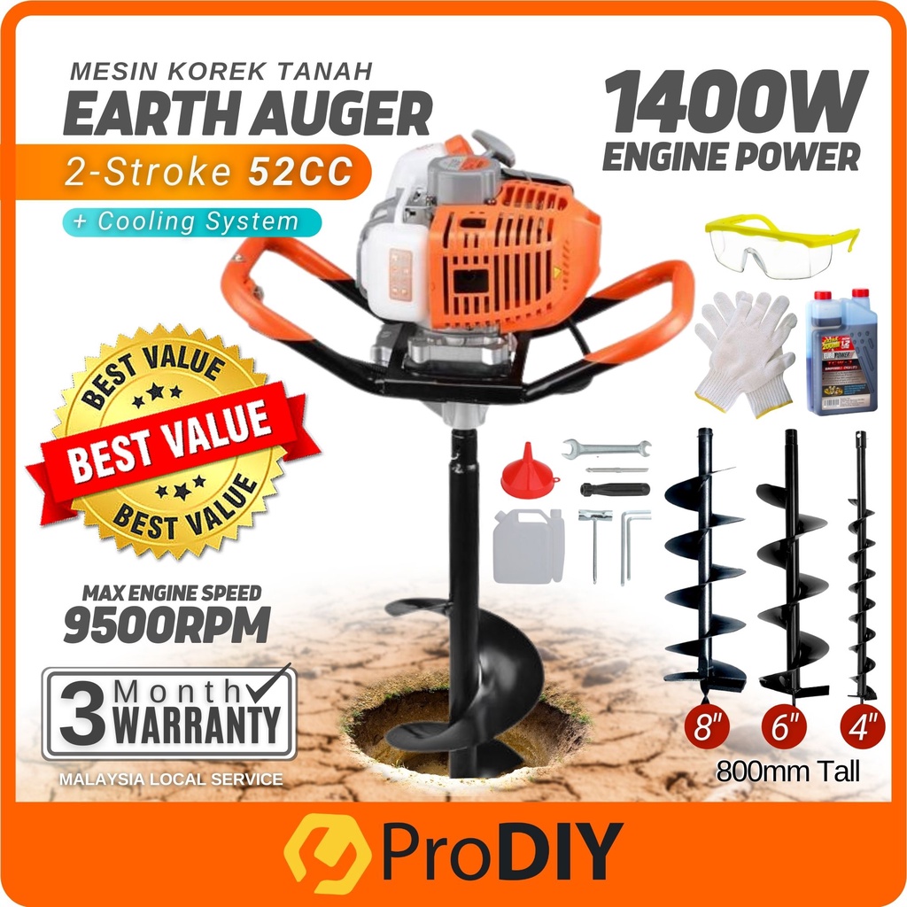 DRILLER EARTH AUGER MACHINE 52cc Optional DZ52CC CQ202 (3 MONTH ...