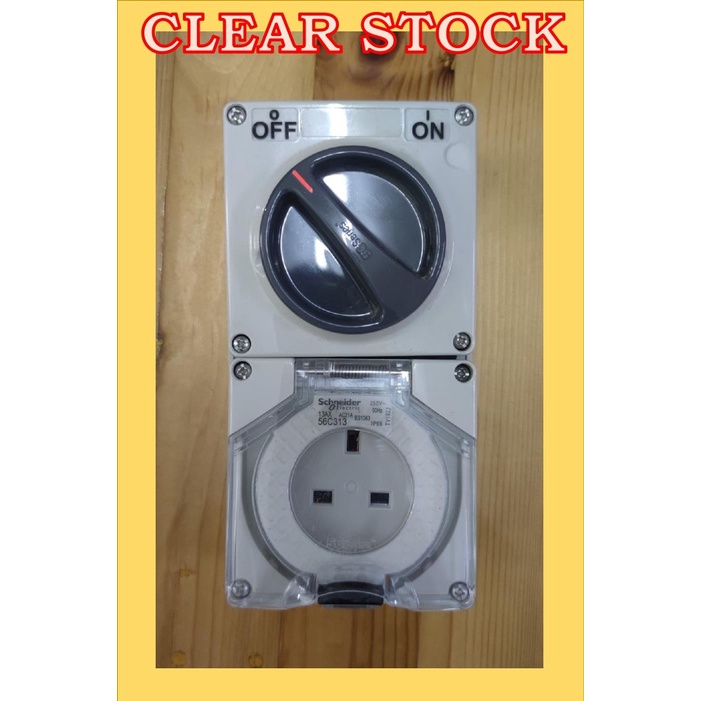CLEAR STOCK!!! SCHNEIDER S56C313GY S56 SWITCHED SOCKET OUTLET 250V ac 13A 1P IP66 GREY | Shopee ...