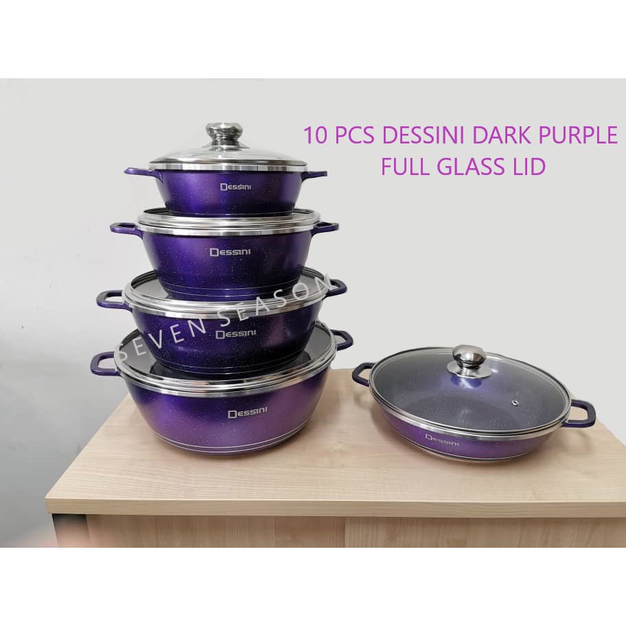 10PCS DESSINI COOKWARE SET Kitchen Cooking Pot Full Glass Lid Rendang ...