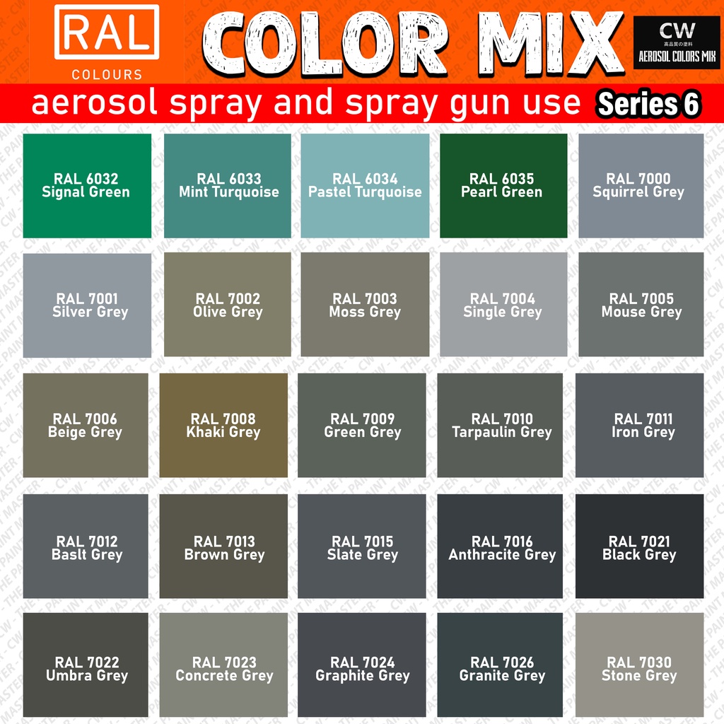 [ RAL Color Series 6 ] RAL6032 To RAL7030 Aerosol Tin Spray Kaler ...