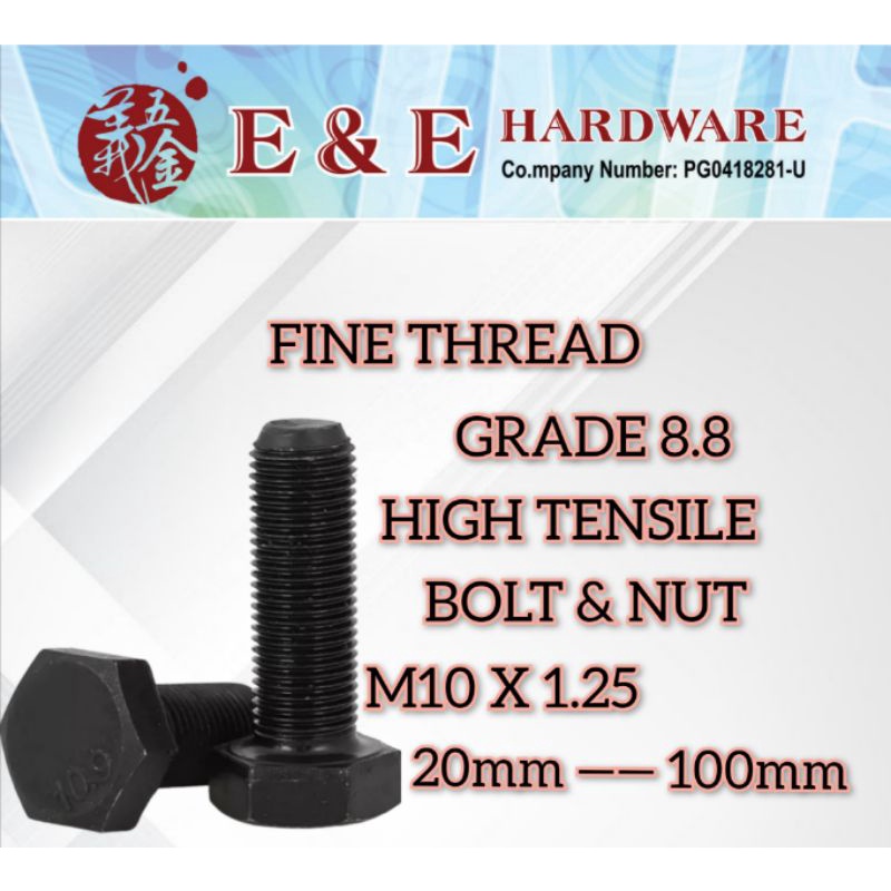 (FINE THREAD)(BENANG HALUS) M10 X 1.25 HEXAGON BOLT AND NUT/SCREW/SCREW ...