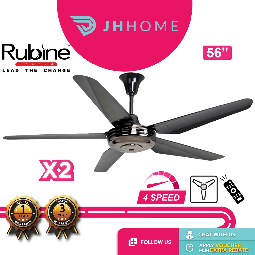 Rubine Gm 5 Blades Gun Metal Ceiling Fan Remote Control (56") RCF-VETTA56-5B-GM [Twin Pack ...