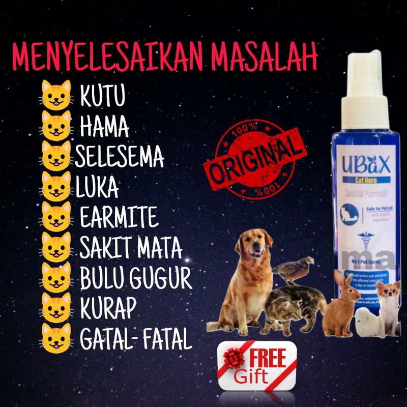 Spray Kutu Kucing UBAX Kurap Luka Earmite Hama Pets Spray. | Shopee ...