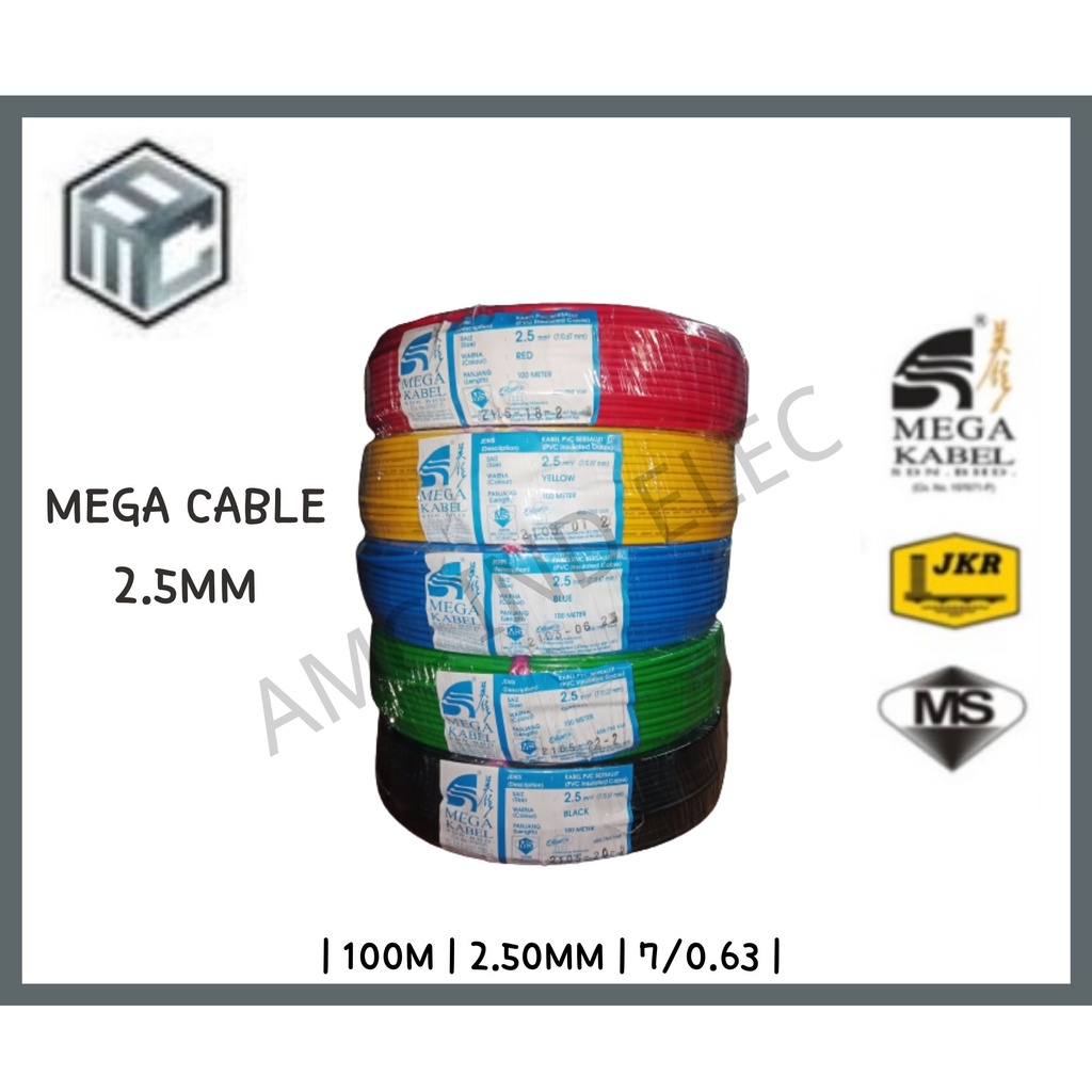 MEGA KABEL 2.5mm² PVC Insulated Cable Wire 100% Pure Copper (SIRIM ...