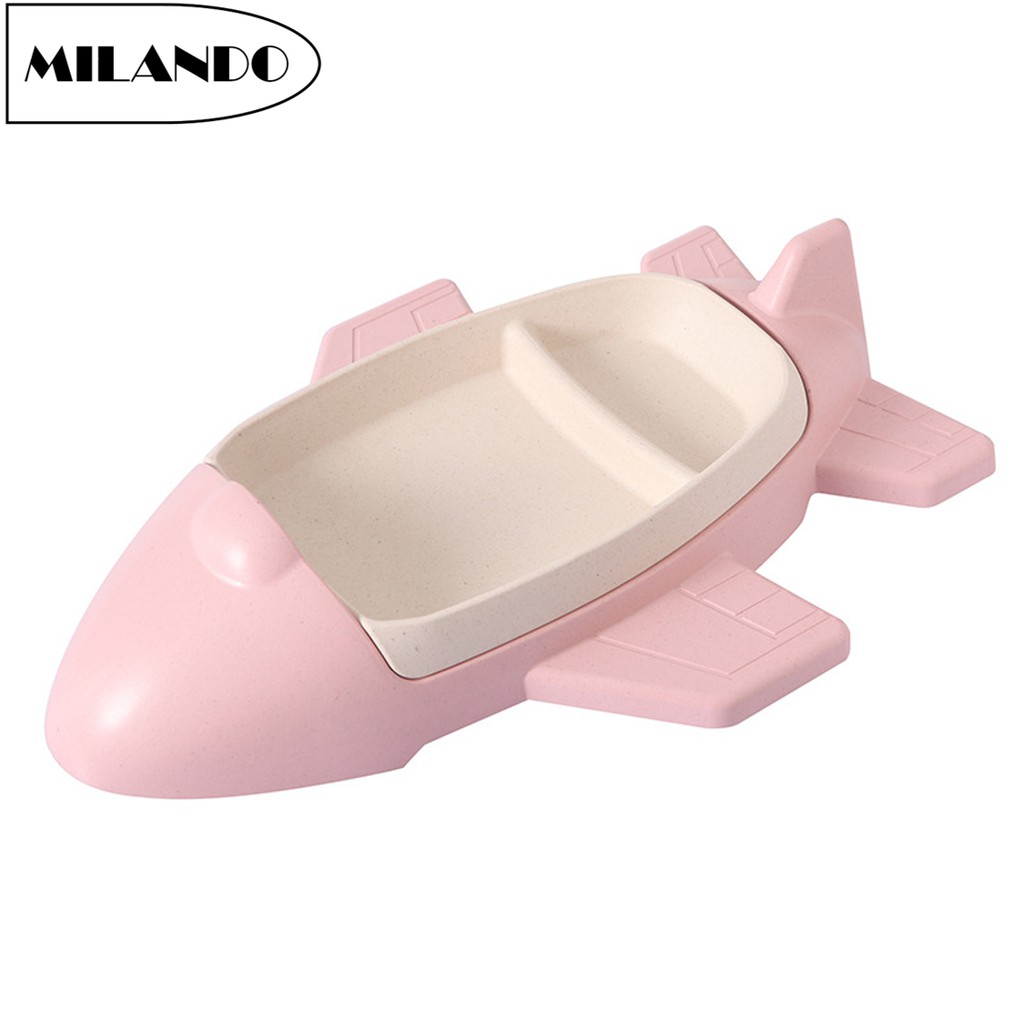 MILANDO Kid Children Bamboo Fiber Food Dish Tray Aeroplane Shaped ...