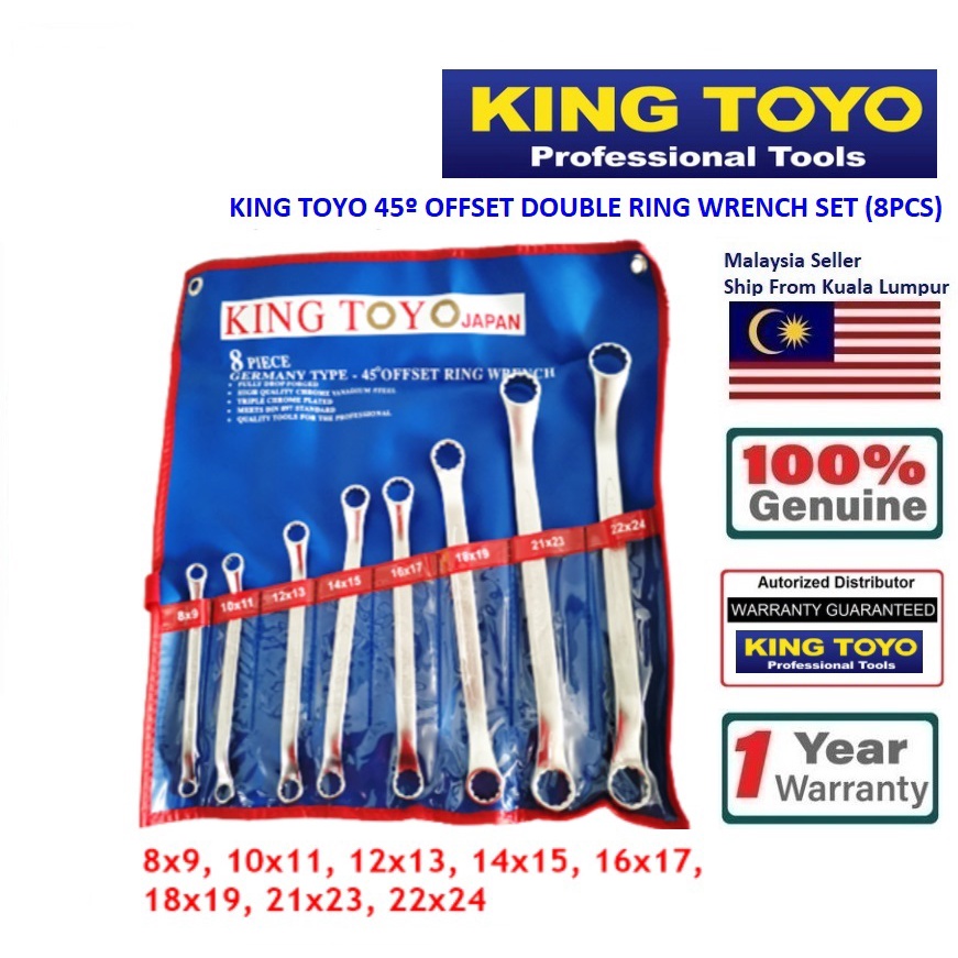 King Toyo 8pcs 45 Degree Offset Double Ring Wrench Set 8-24mm, 12 point (NEW & ORI KINGTOYO ...