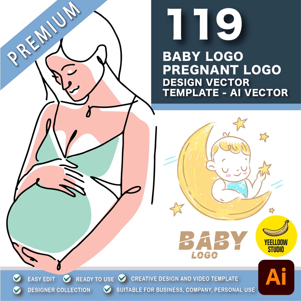 119 Pregnant Baby logo design template for designer use - Ai Vector ...