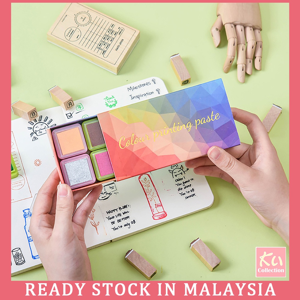 16 Colors Set Inkpad Color Small Rubber Stamp Paint Ink Pad DIY Paper ...
