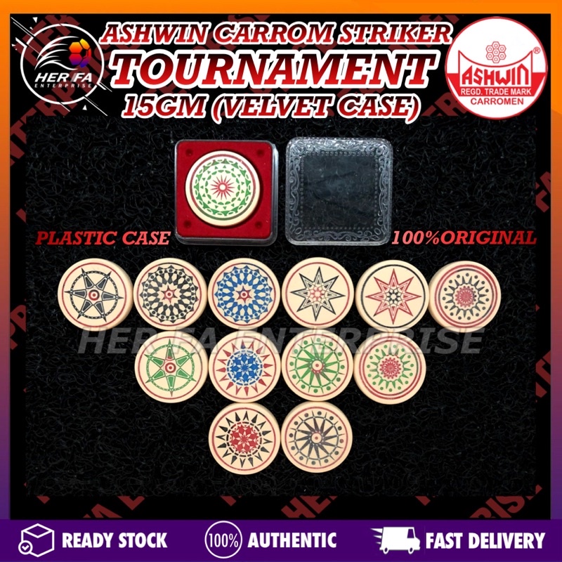ASHWIN Carrom Striker Tournament 15gms 100%ORIGINAL In Plastic Case ...