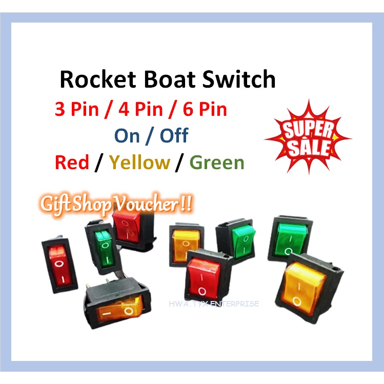 【Super Sales !!】3Pin 4pin 6pin On/Off Rocket Switch (1pcs) DPST 15A ...