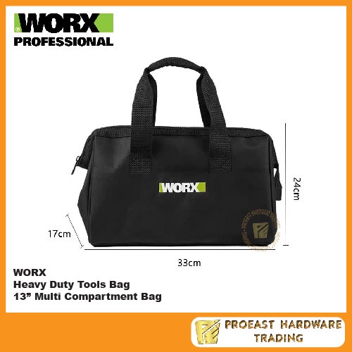 WORX Heavy Duty Tools Bag 13" Multi Compartment Bag Close Top Zipper ...
