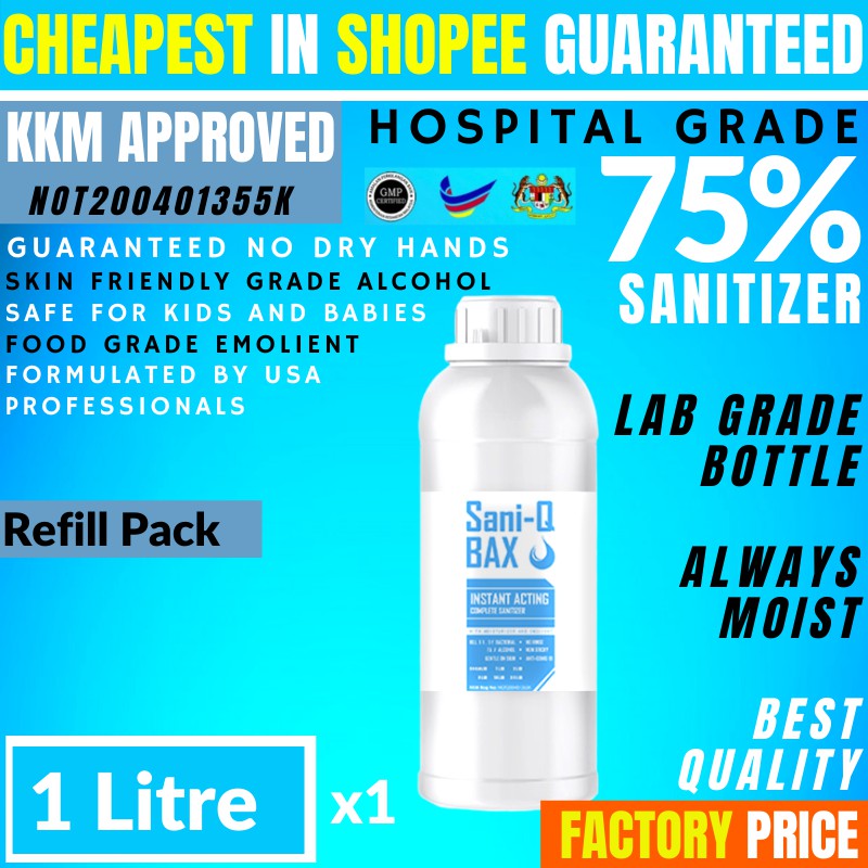 1000ML Sani-Q Bax Multipurpose Hand Sanitizer 75% 1 Litre Sanitizer ...