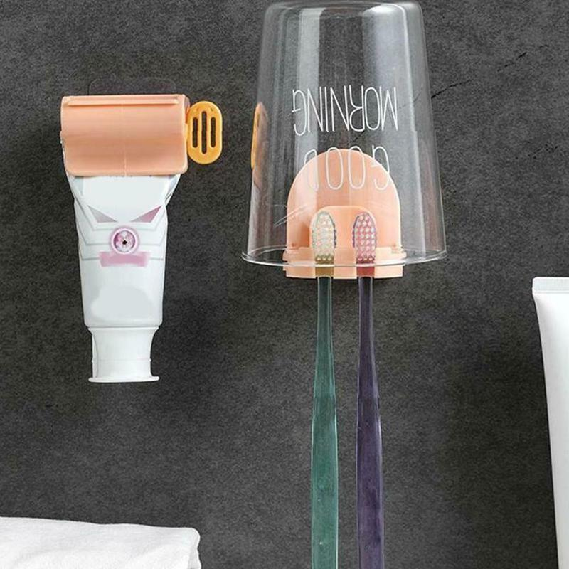 Bath Toothpaste Press Cup Holder Toothpaste Dispenser Dustproof Wall ...