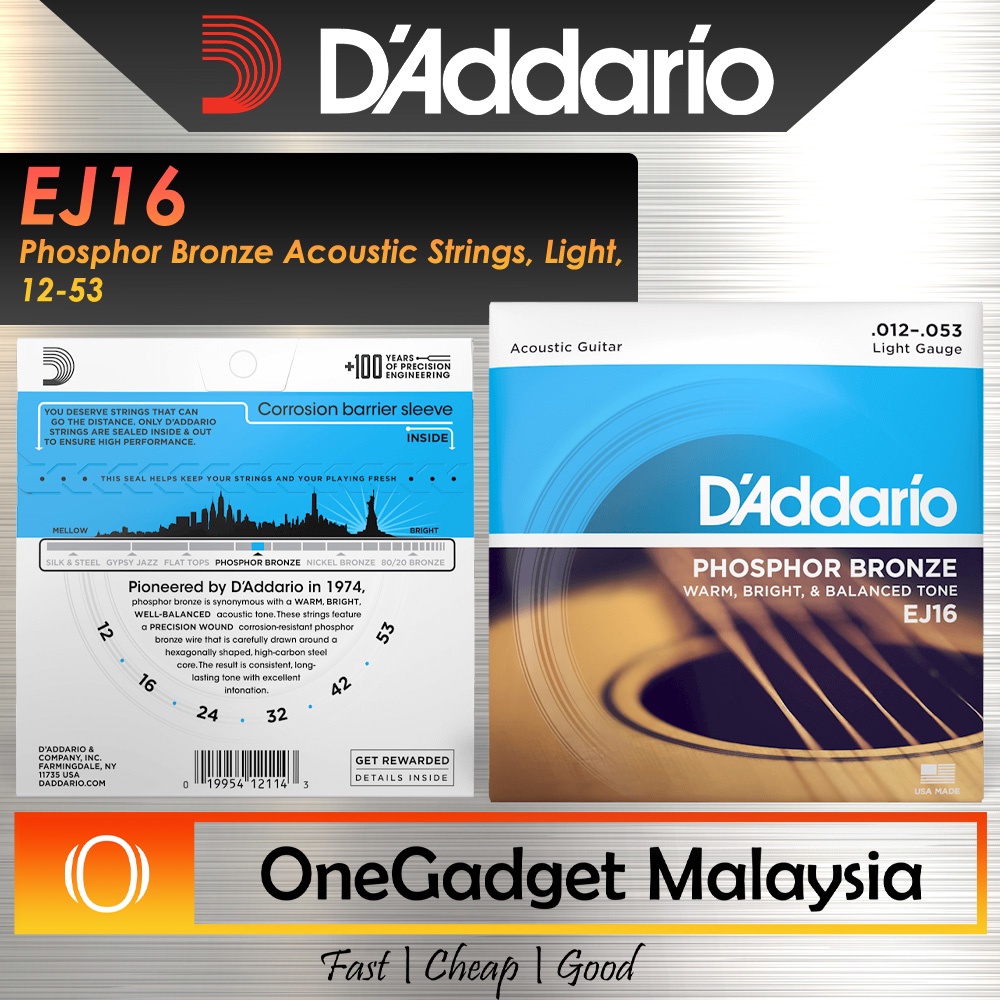 D'ADDARIO EJ16 Phosphor Bronze, Light, DADDARIO ACOUSTIC GUITAR STRINGS ...
