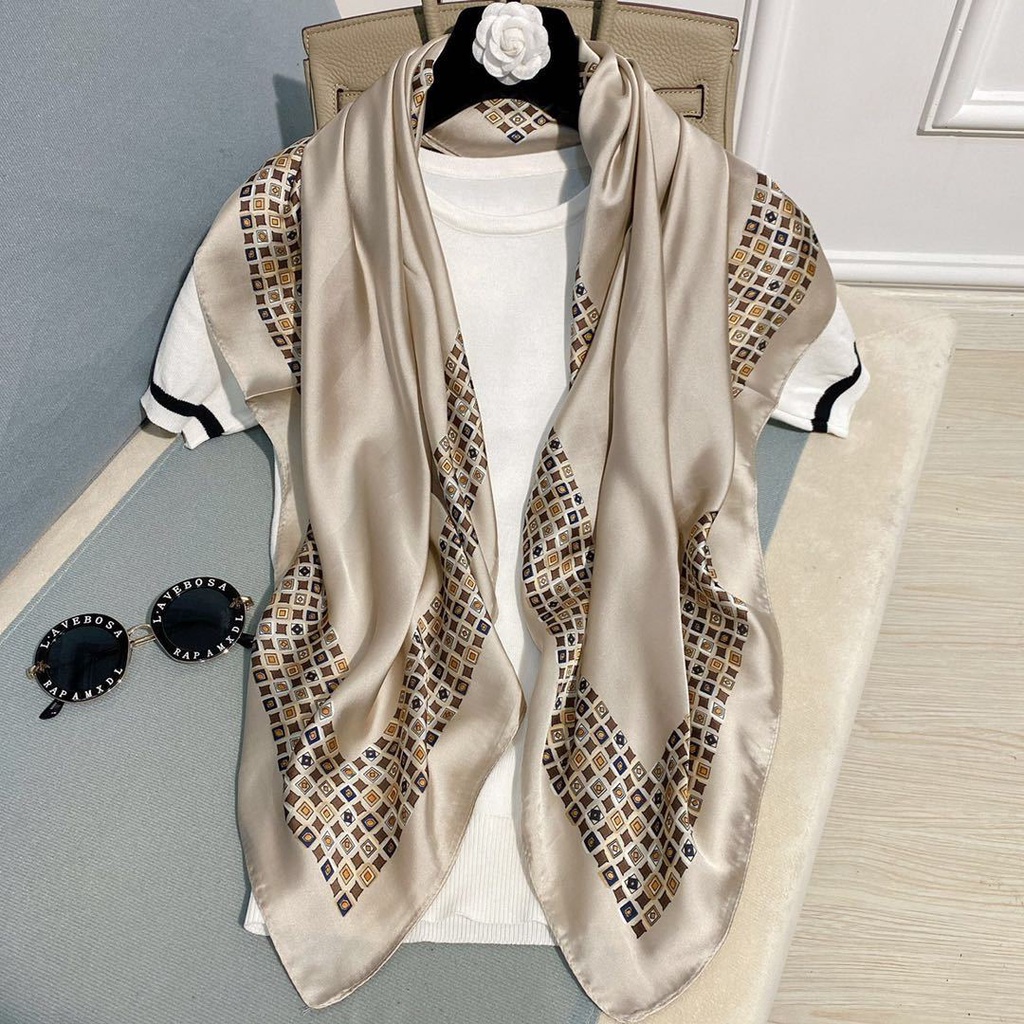 JN&LULU 90x90cm Satin Tudung Square Scarf Fashion Muslim Turban High ...