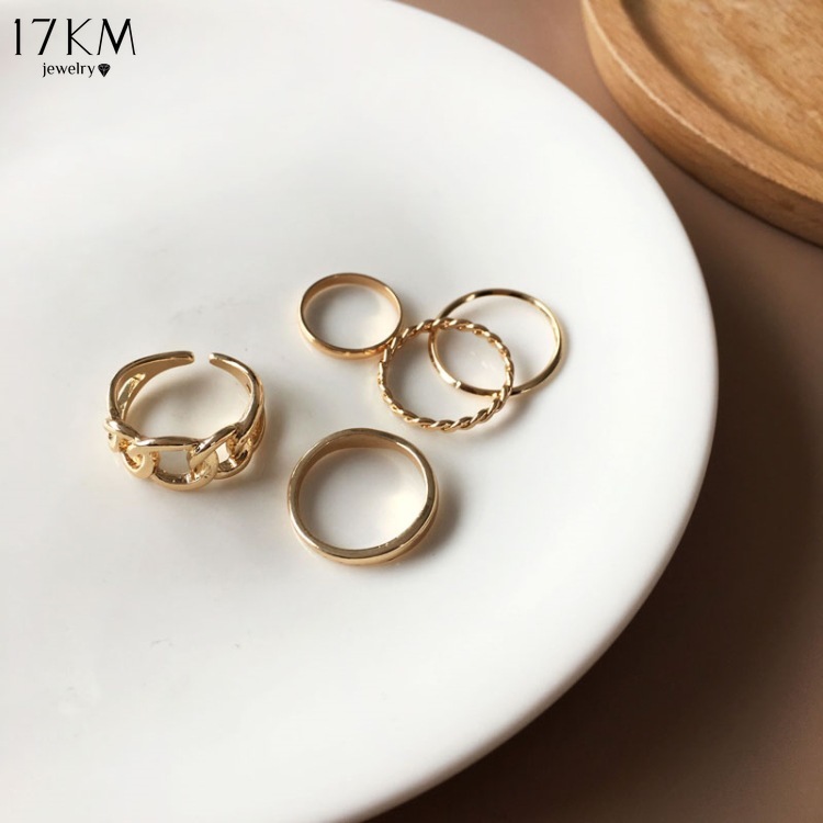 17KM Korean Fashion Hollow Geometric Gold Ring Retro Personality ...