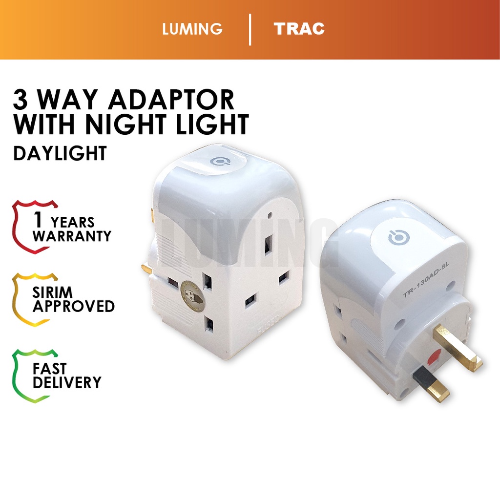 LMG_SIRIM 2in1 3 Way Multi Adaptor LED Night Light Neon UK 3 Pin Plug ...