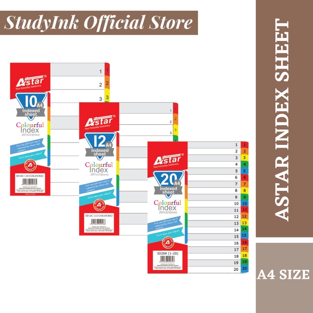 ASTAR COLOURFUL INDEX SHEET A4 SIZE 297X223MM ID10C/ ID12C/ ID20A | Shopee Malaysia