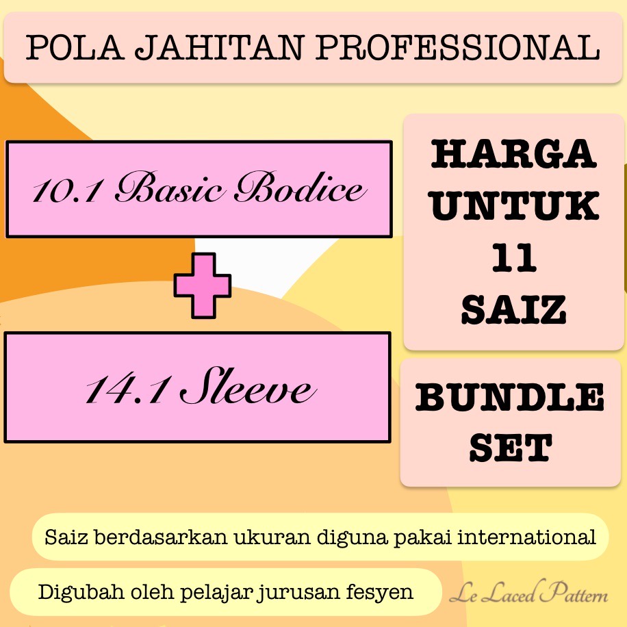 BUNDLE SET 1 | Pola asas badan + 10 Lengan | Pola Jahitan Professional | Pola Baju | Pola ...
