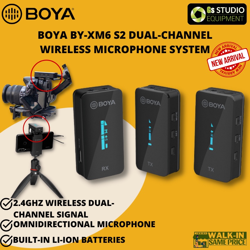 BOYA BY-XM6 S2 Dual-Channel Wireless Microphone System (100M) with ...