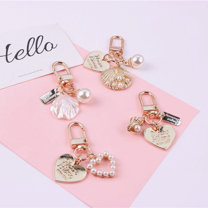 Cute Heart Keychain Women Girl Korean Fashion Shell Pearl Key Chain Bag ...