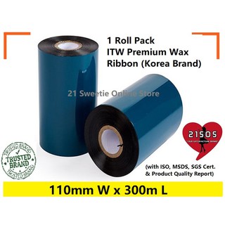 [1 roll] Premium 110x300 Thermal Transfer Wax Ribbon ITW S20 TTR For ...