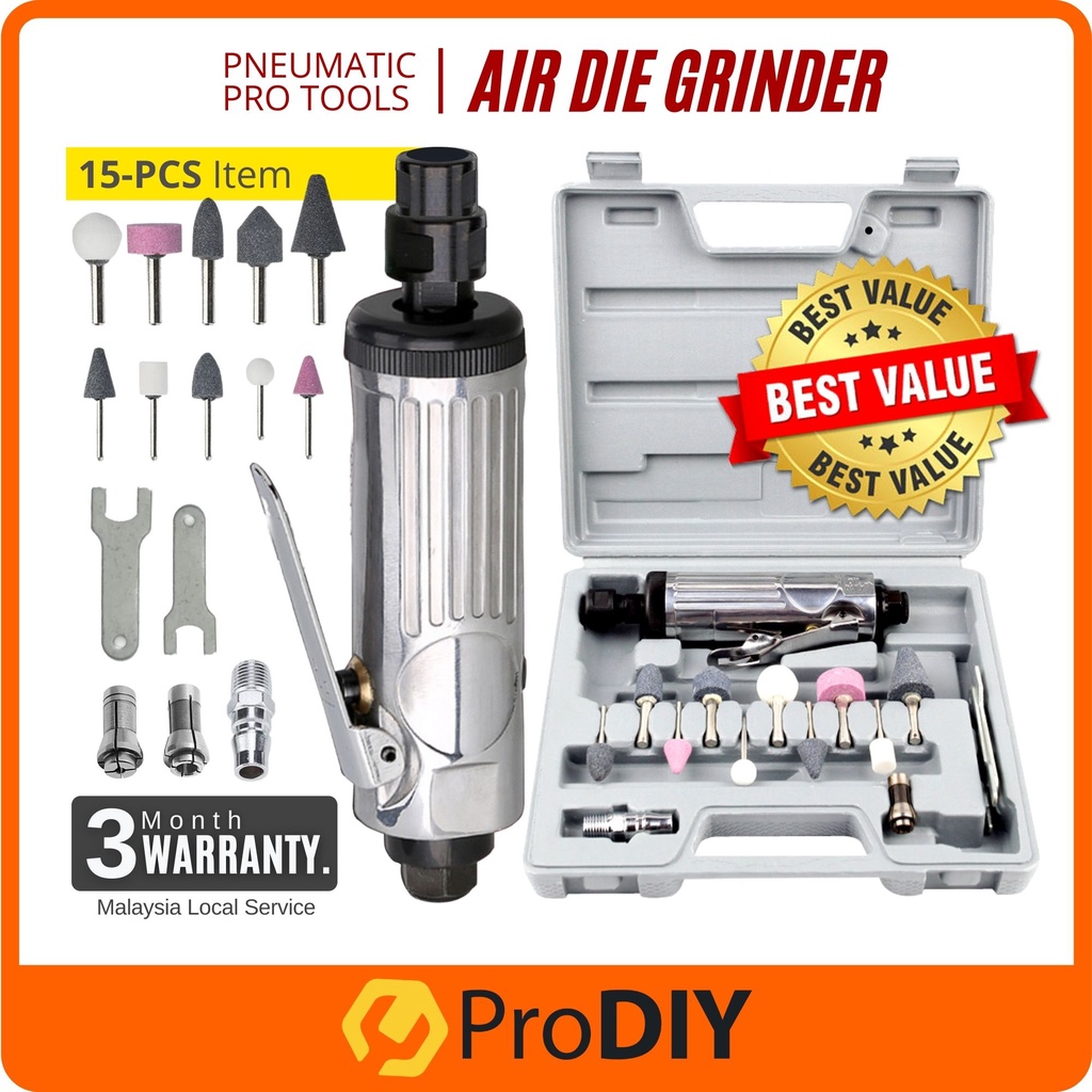 1/4" 15Pcs Pneumatic Mini Air Die Grinder Set Grinding Engraving Tool ...
