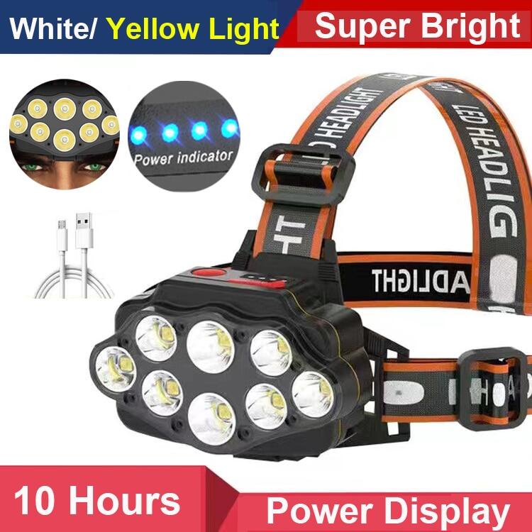 8 LED head light rechargeable head lamp polish headlamp waterproof ...