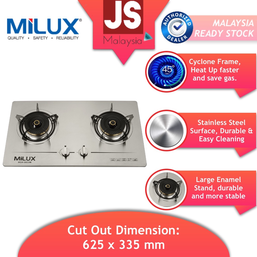 MILUX Stainless Steel Cooker Hob 2 Burner MGH-S633M [One Year MILUX ...