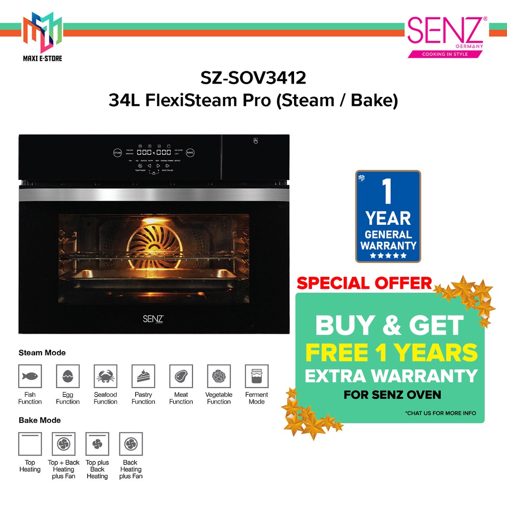 Senz SZ-SOV3412 FlexiSteam Pro Built-in Fully Digital Steam Oven 34L ...