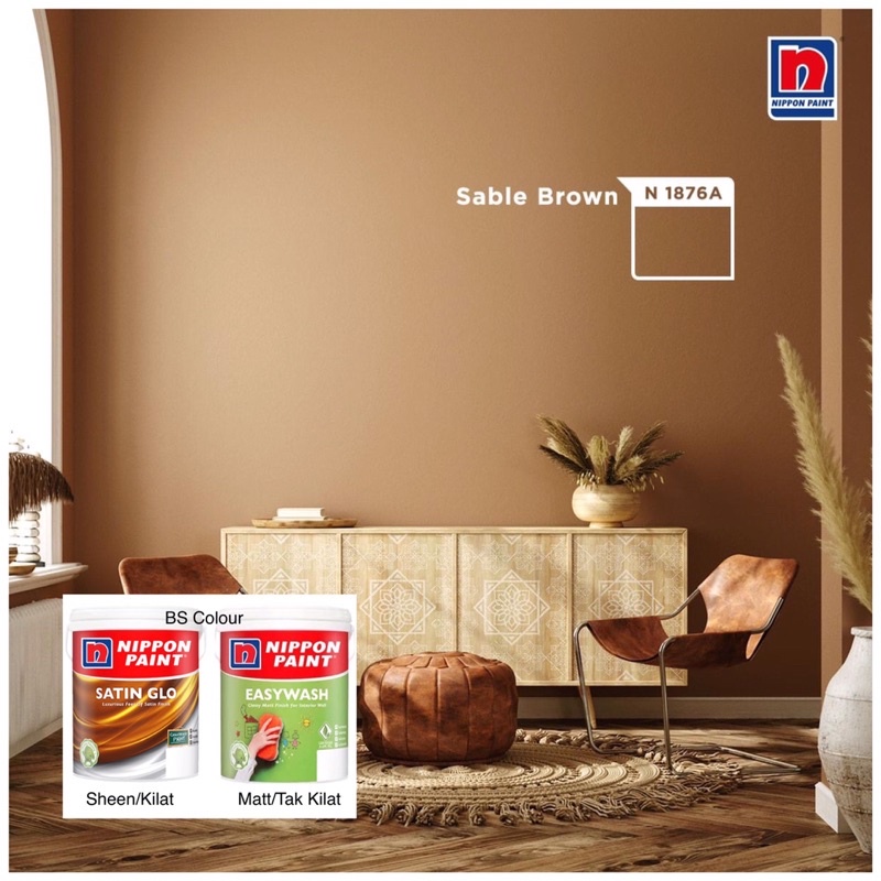 5L Nippon Paint Interior SatinGlo/Sheen & EasyWash/Matt N 1876A Sable ...