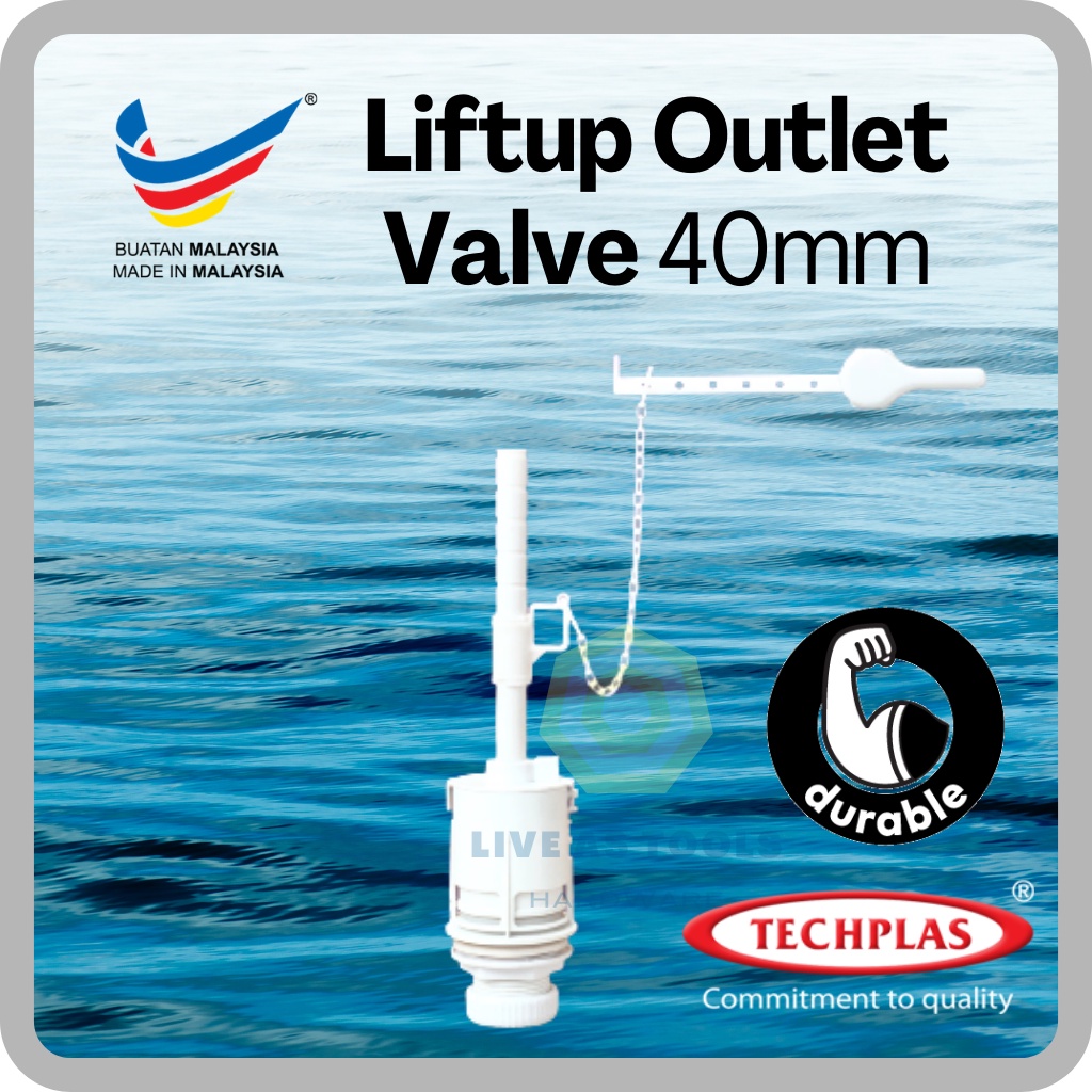 [Techplas] Bathroom Toilet Low Level Cistern Flush Liftup Outlet Valve with White Lever Handle ...