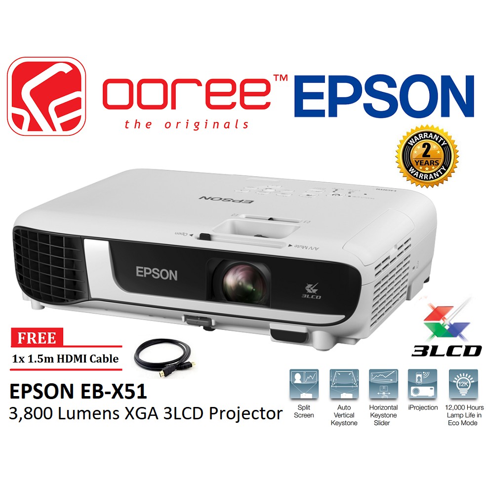 EPSON EB-X41/ EB-X51 X51 PROJECTOR 3800 LUMENS XGA (1024x768) CONTRAST ...