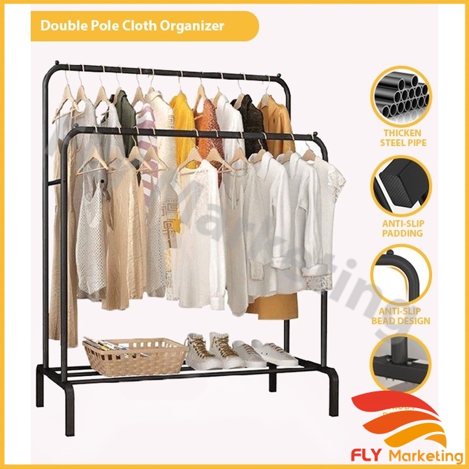 Double Pole Strong Steel Structure Laundry Rack Cloth Clothes Rack ...