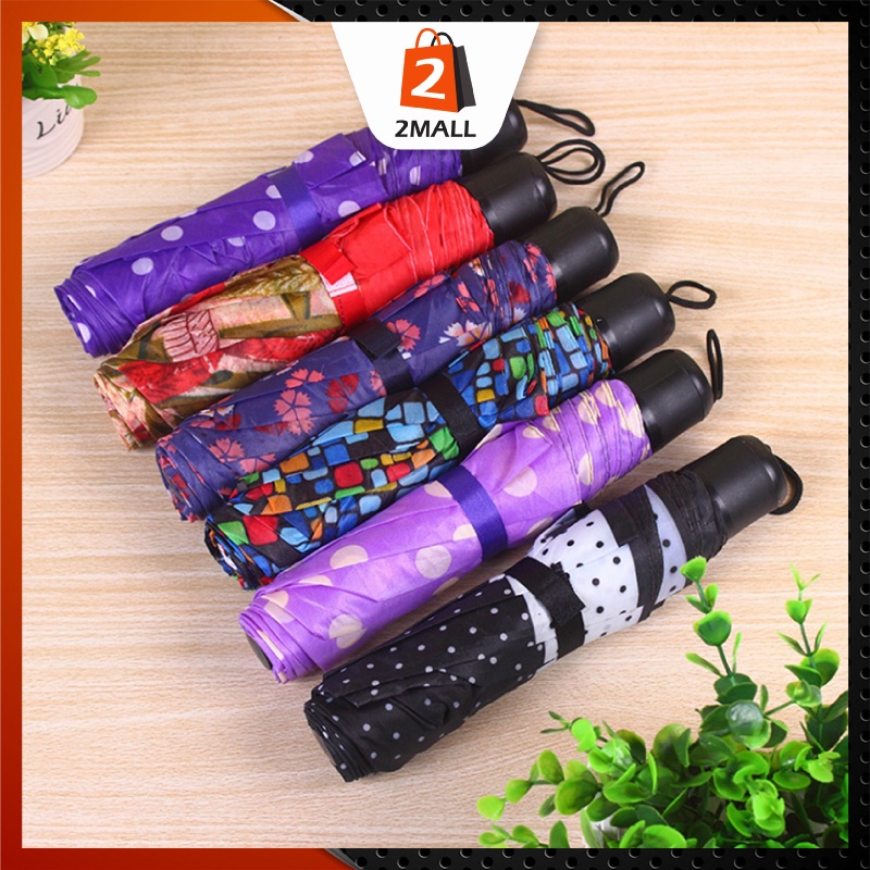 2MALL Tri-fold Umbrella Sunshade Folding Sun Rain Umbrella Short Handle ...
