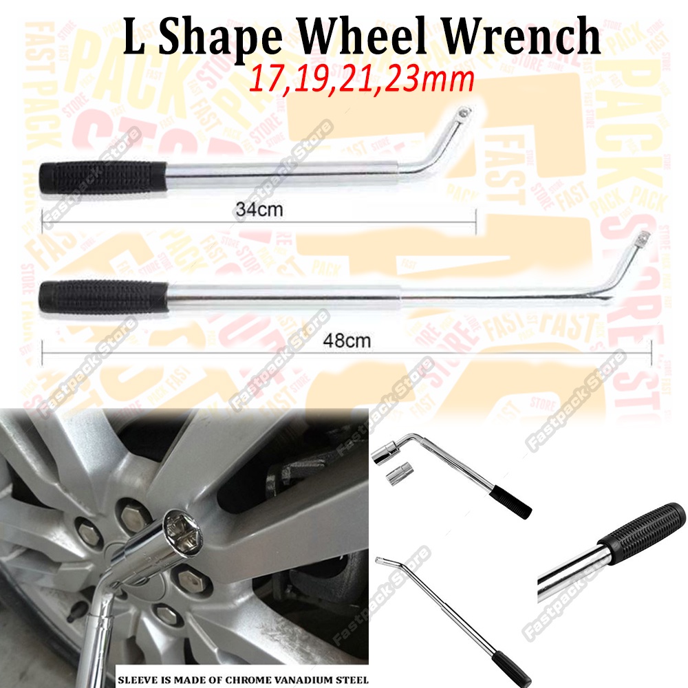 L Shape Wrench 2 Socket Tyre Opener Nut Tire Extendable Wheel Brace ...