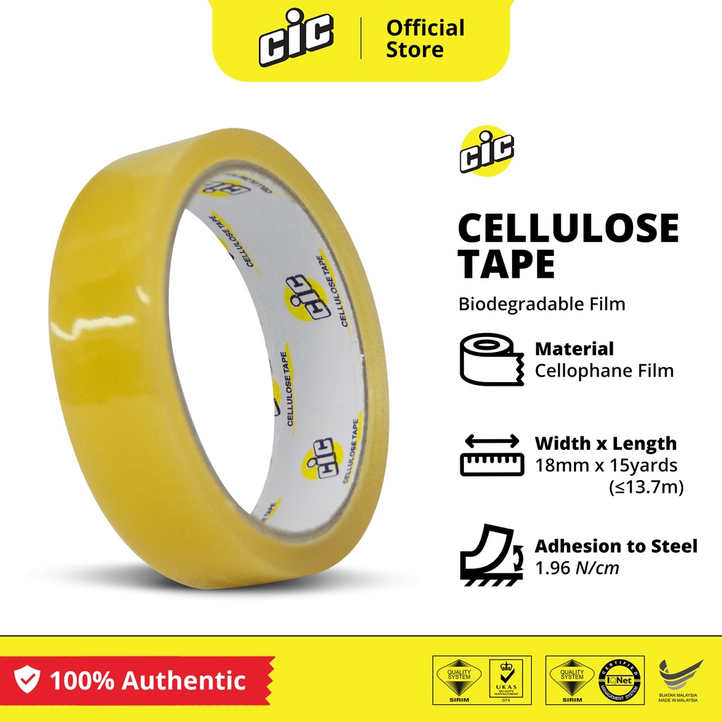 CIC Cellulose/Cellophane Tape (1 Piece x 18mm/24mm x 15yards/40yards ...
